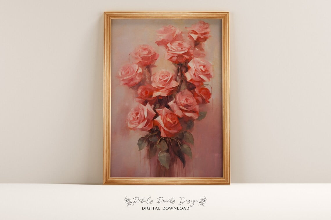 Red Pink Roses Print, Valentine'S Day Wall Art Home Decor #1723 ...