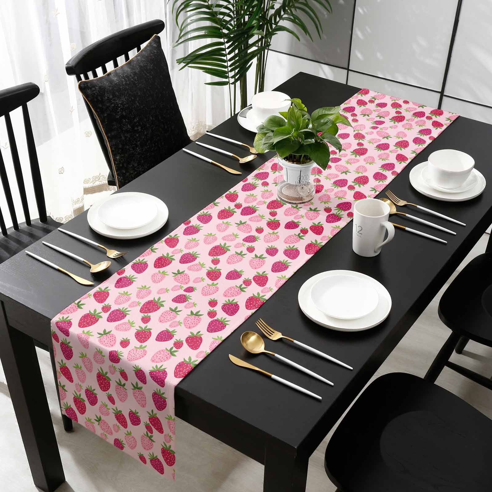 Red Pink Strawberry Cotton Linen Table Extra Long Runner 13 x 120 inch ...