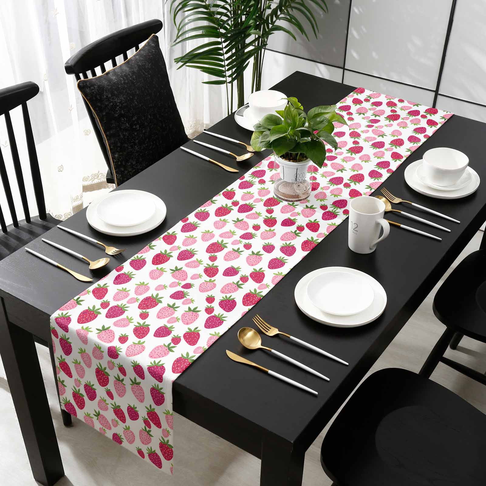 Red Pink Strawberry Cotton Linen Table Runner 13 x 70 inch Lovely ...
