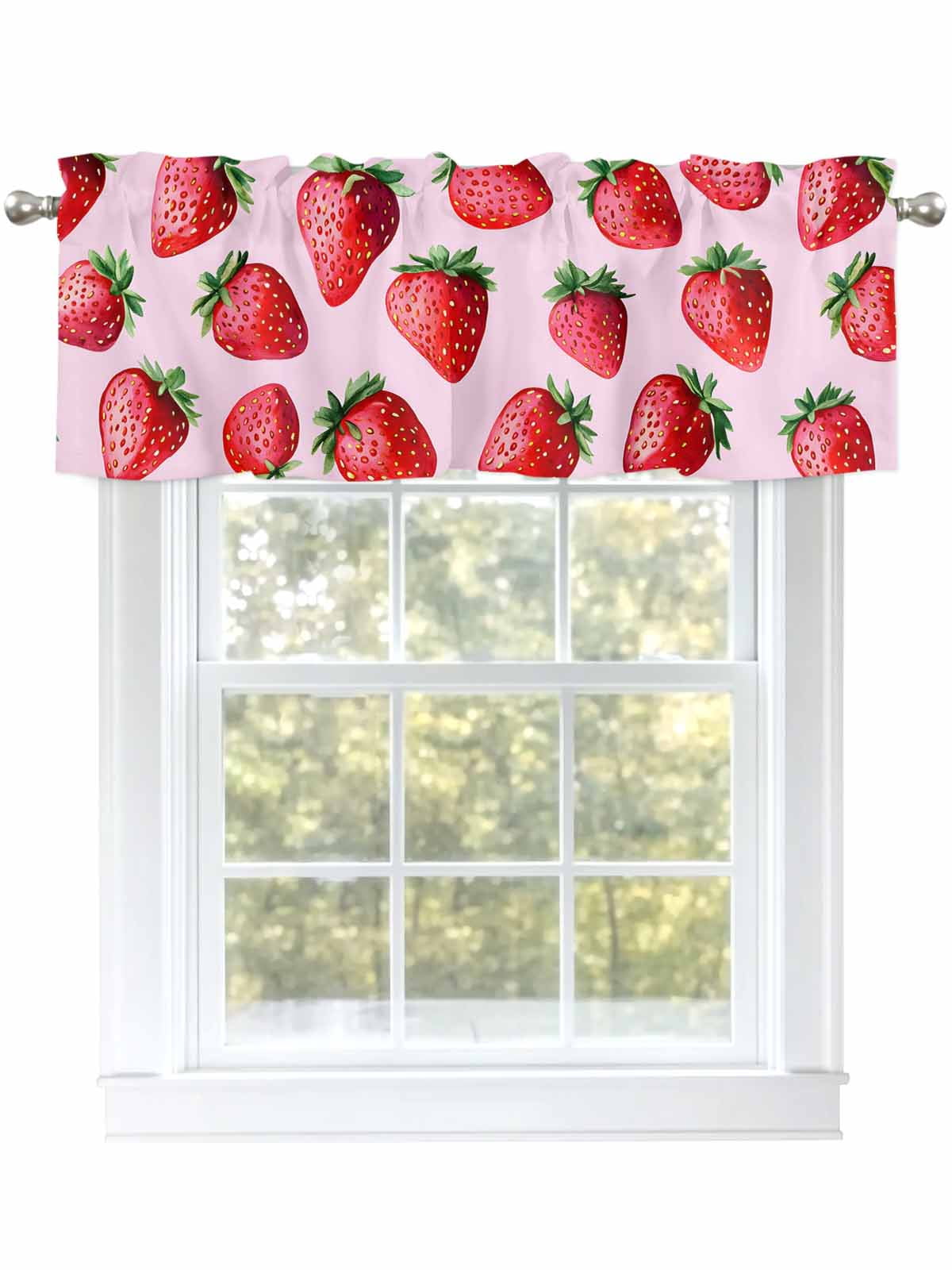 Red Pink Strawberry Curtain Valances for Windows, Spring Summer ...