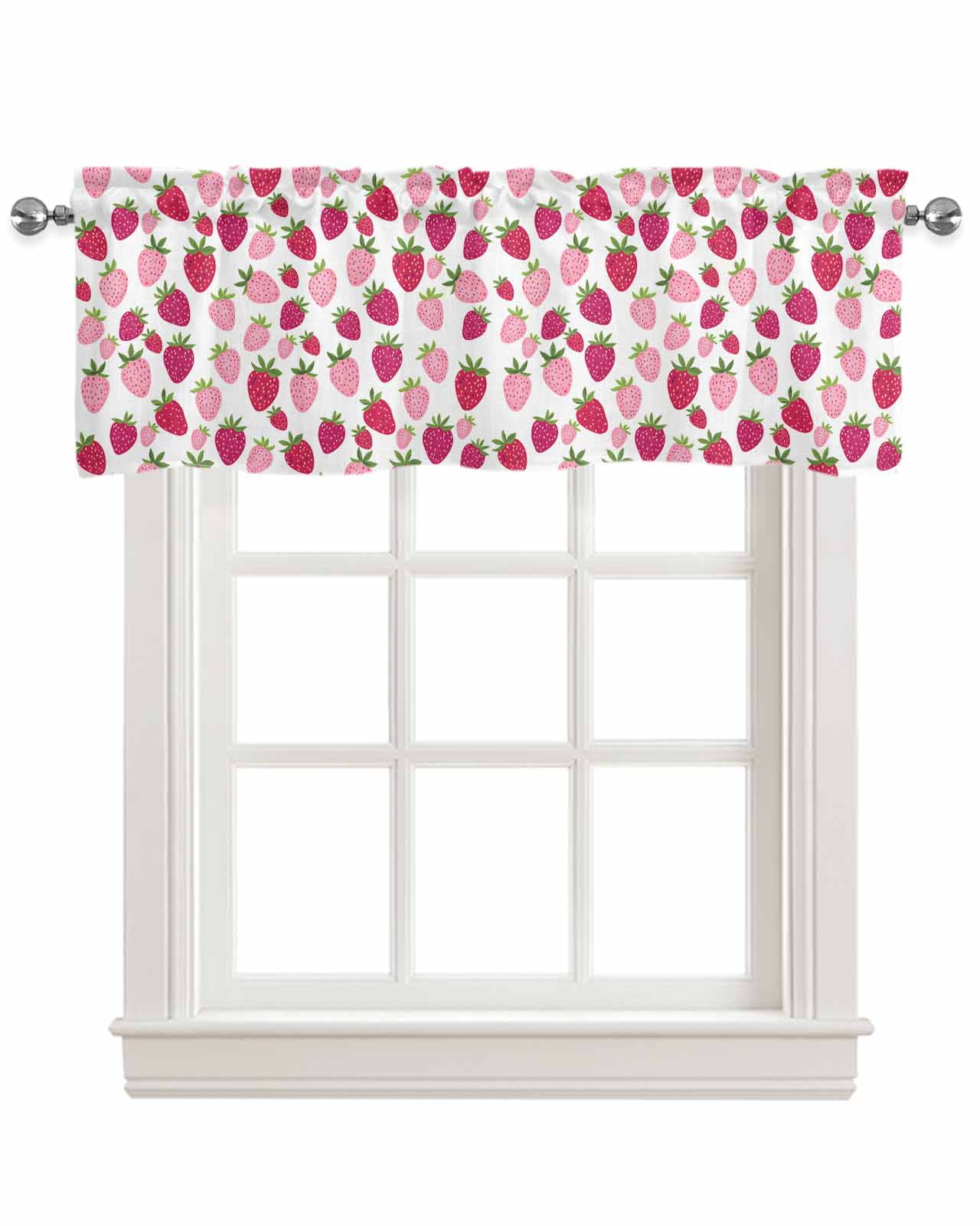 Red Pink Strawberry Kitchen Valances for Windows Farmhouse Linen Window ...