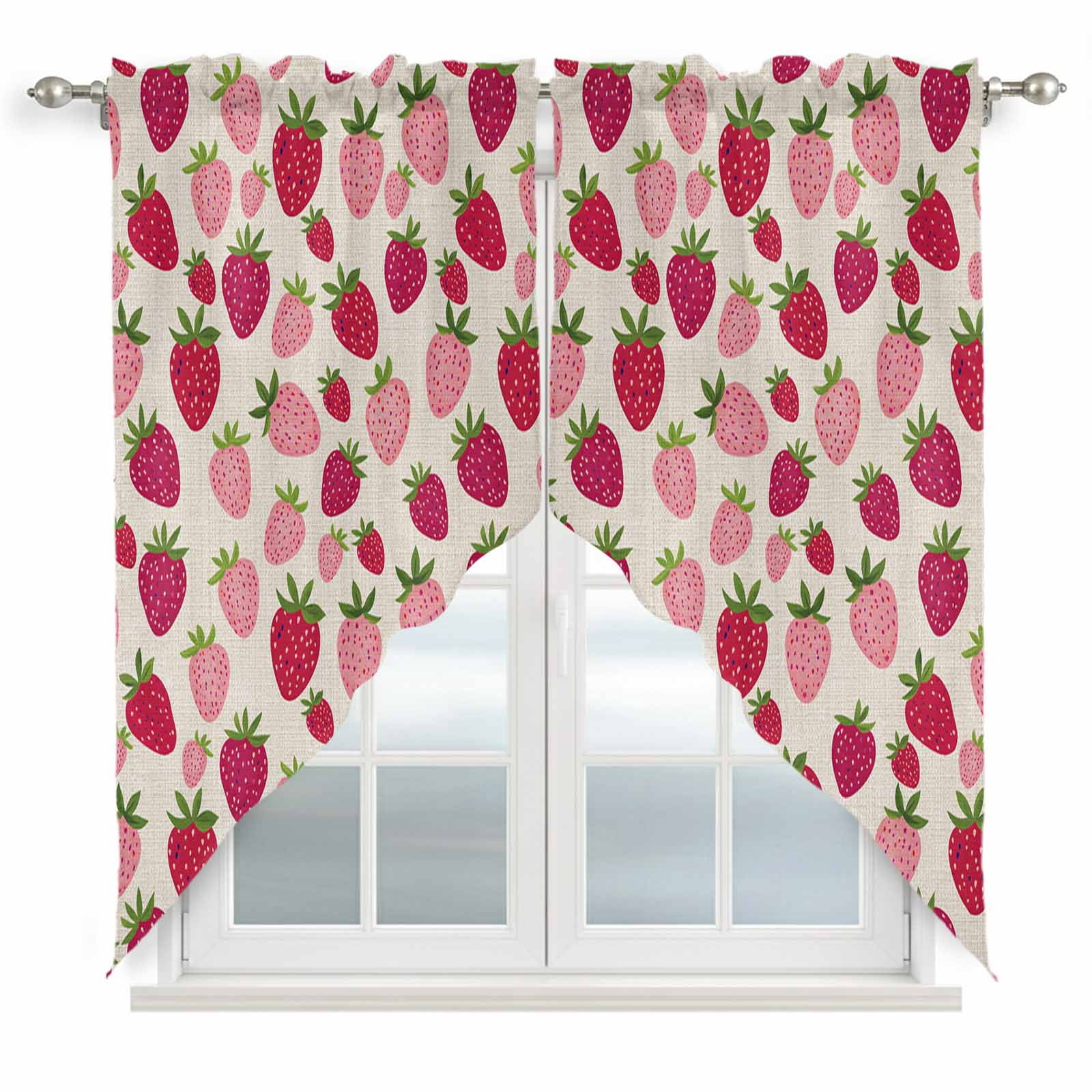 Red Pink Strawberry Swag Curtains Beige Lovely Summer Spring Fruit Swag ...