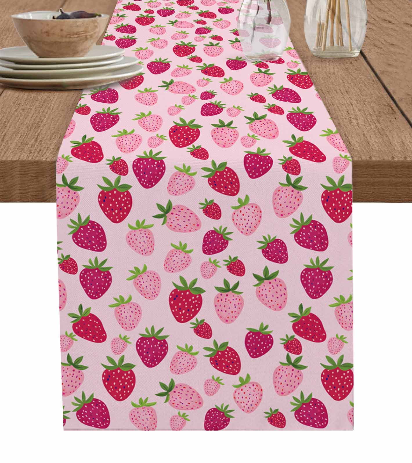 Red Pink Strawberry Table Runner 72 Inches, Pink Lovely Summer Spring ...