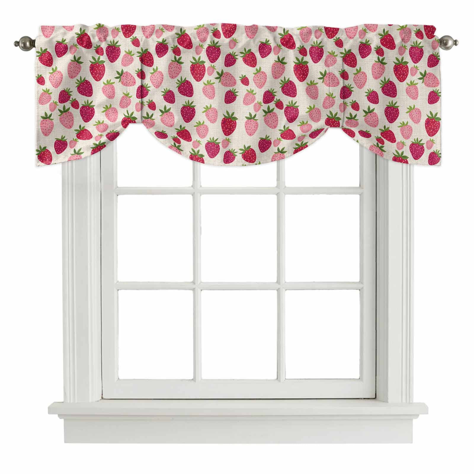 Red Pink Strawberry Tie Up Valance Curtains for Windows, Kitchen ...