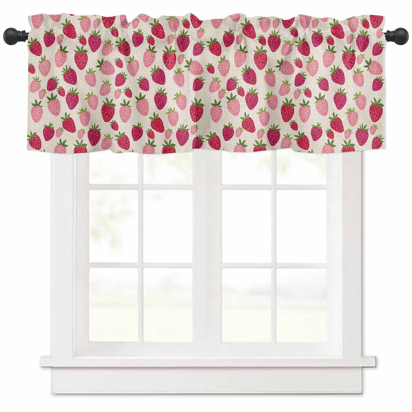 Red Pink Strawberry Valances for Windows Farmhouse Kitchen Curtains ...