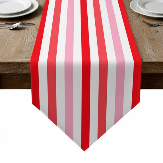 Red Pink Stripe Table Runner Linen Burlap Table Runner 72 Inches Long ...