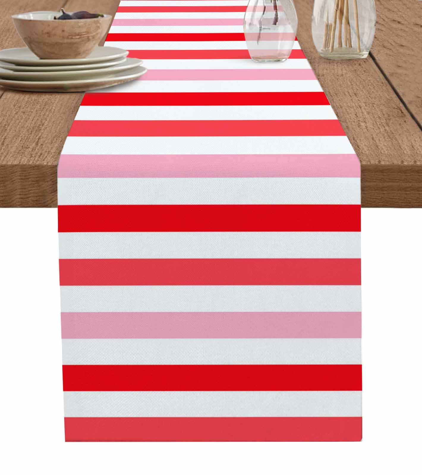 Red Pink Striped Table Runner 72 Inches, Farmhouse Stripes Simple Art ...