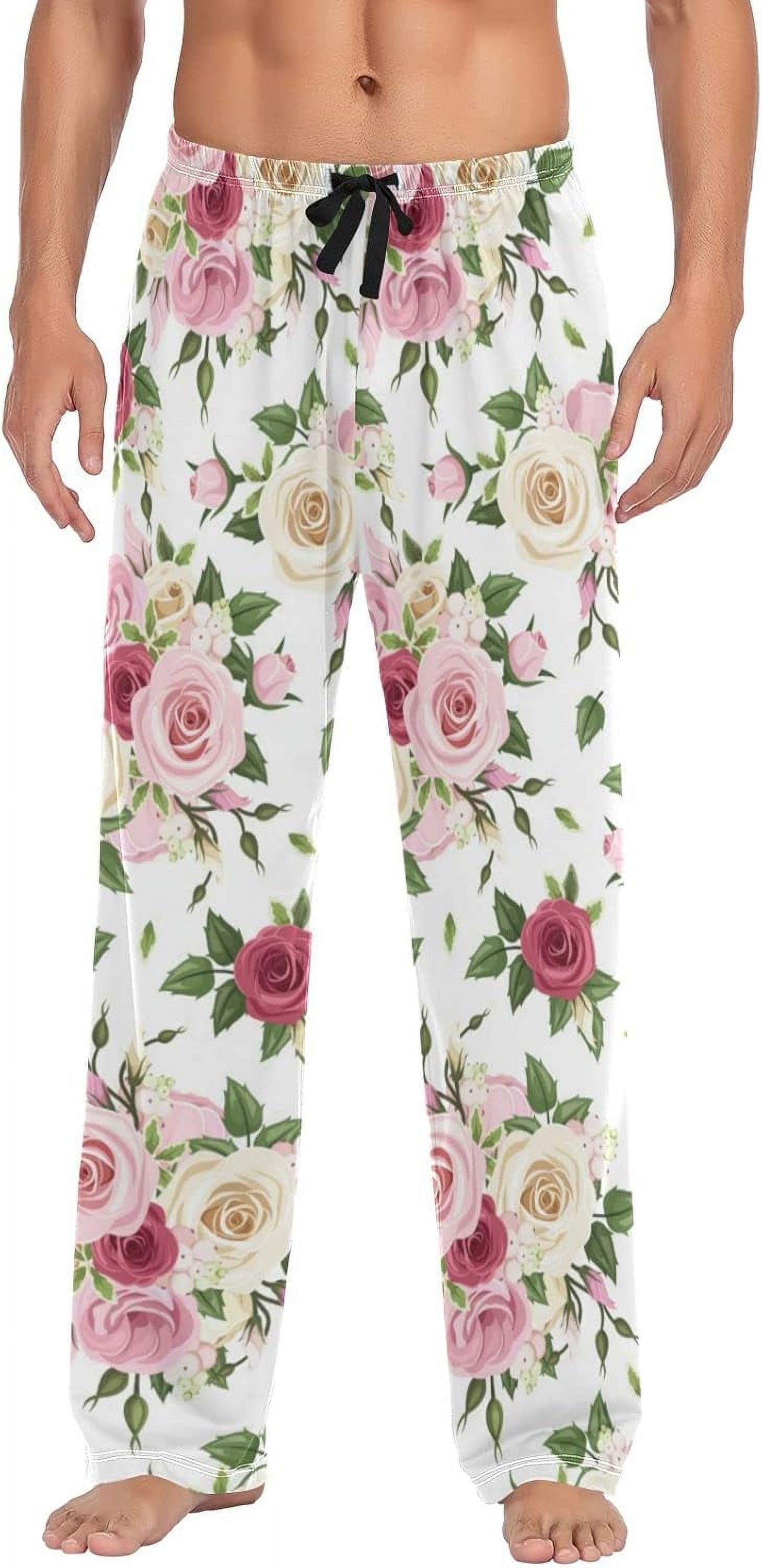 Red Pink White Rose Flower Plant Mens Pajama Pants Sleepwear Lounge Men ...