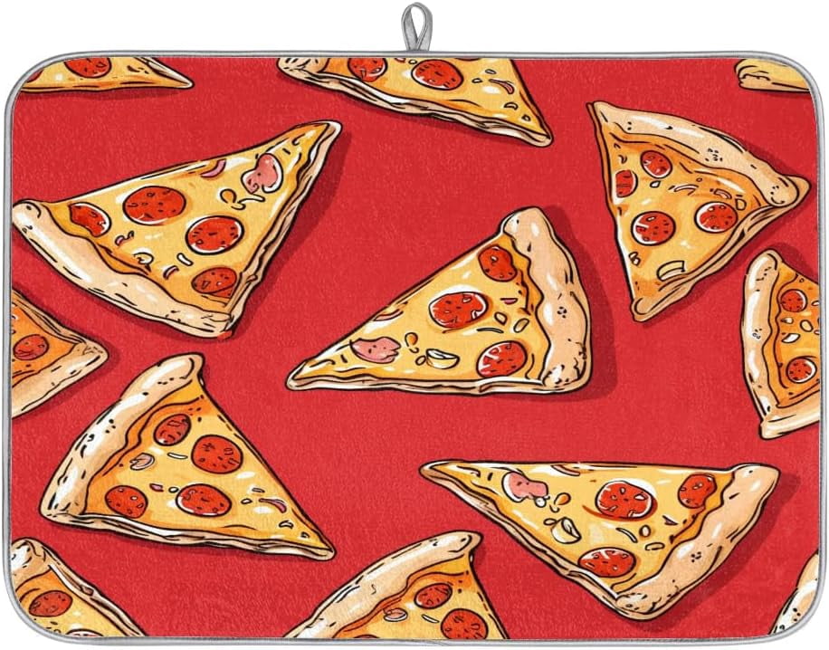 Red Pizza Slices Dish Drying Mat, Absorbent Kitchen Counter Mat, Dishes ...