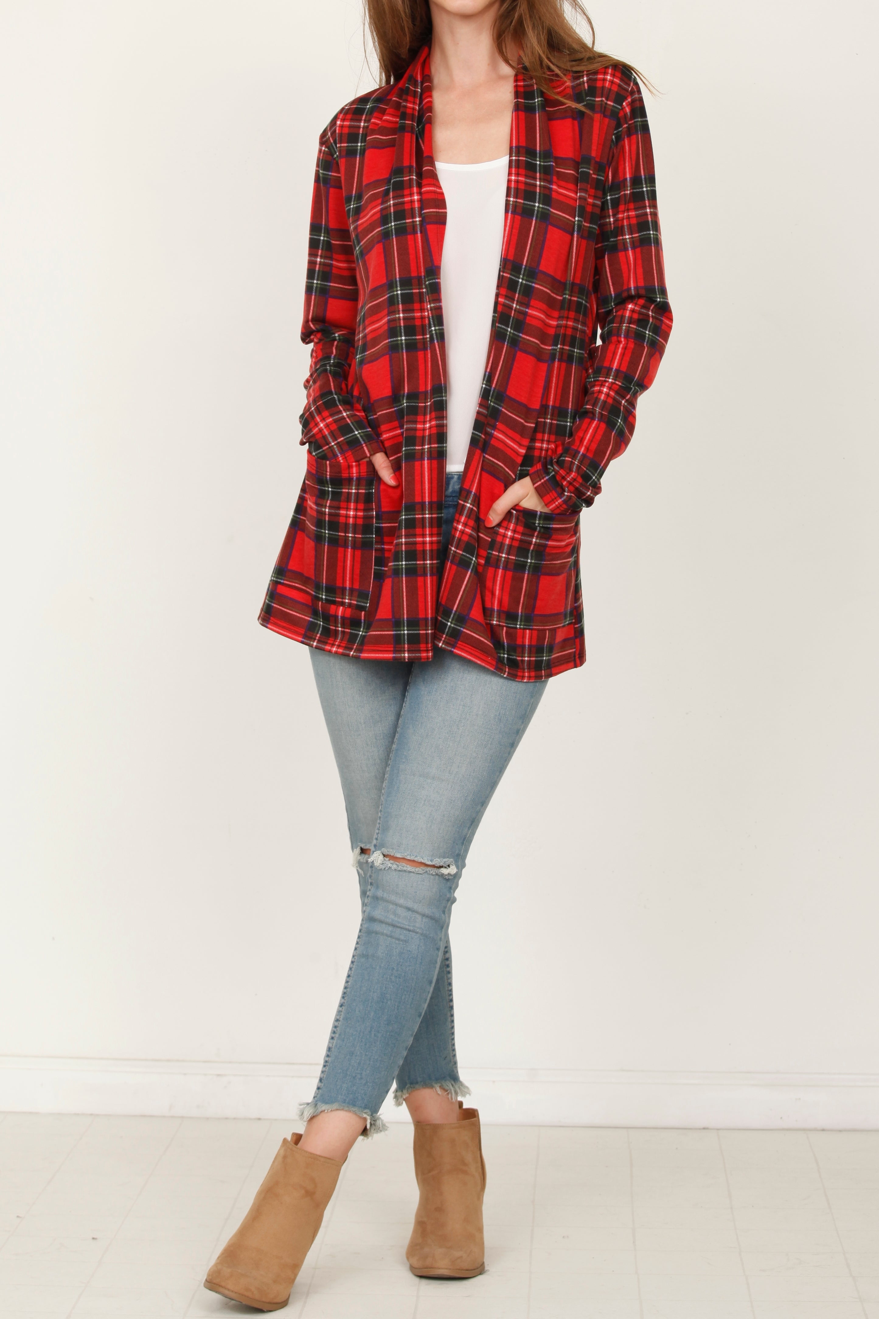 Red Plaid Cardigan_Plus - Walmart.com