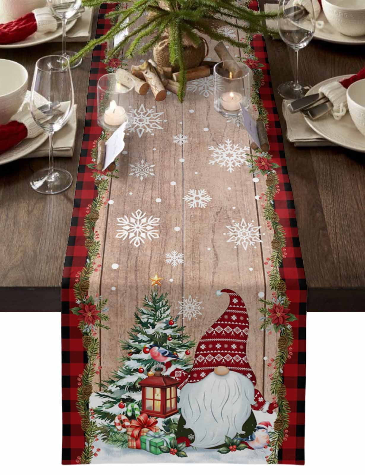 Red Plaid Christmas Cotton Linen Table Runner for Dining Kitchen ...