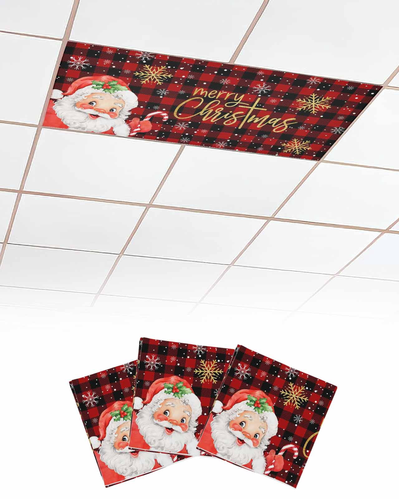 Red Plaid Christmas Fluorescent Light Covers for Ceiling Lights 4x2 ...