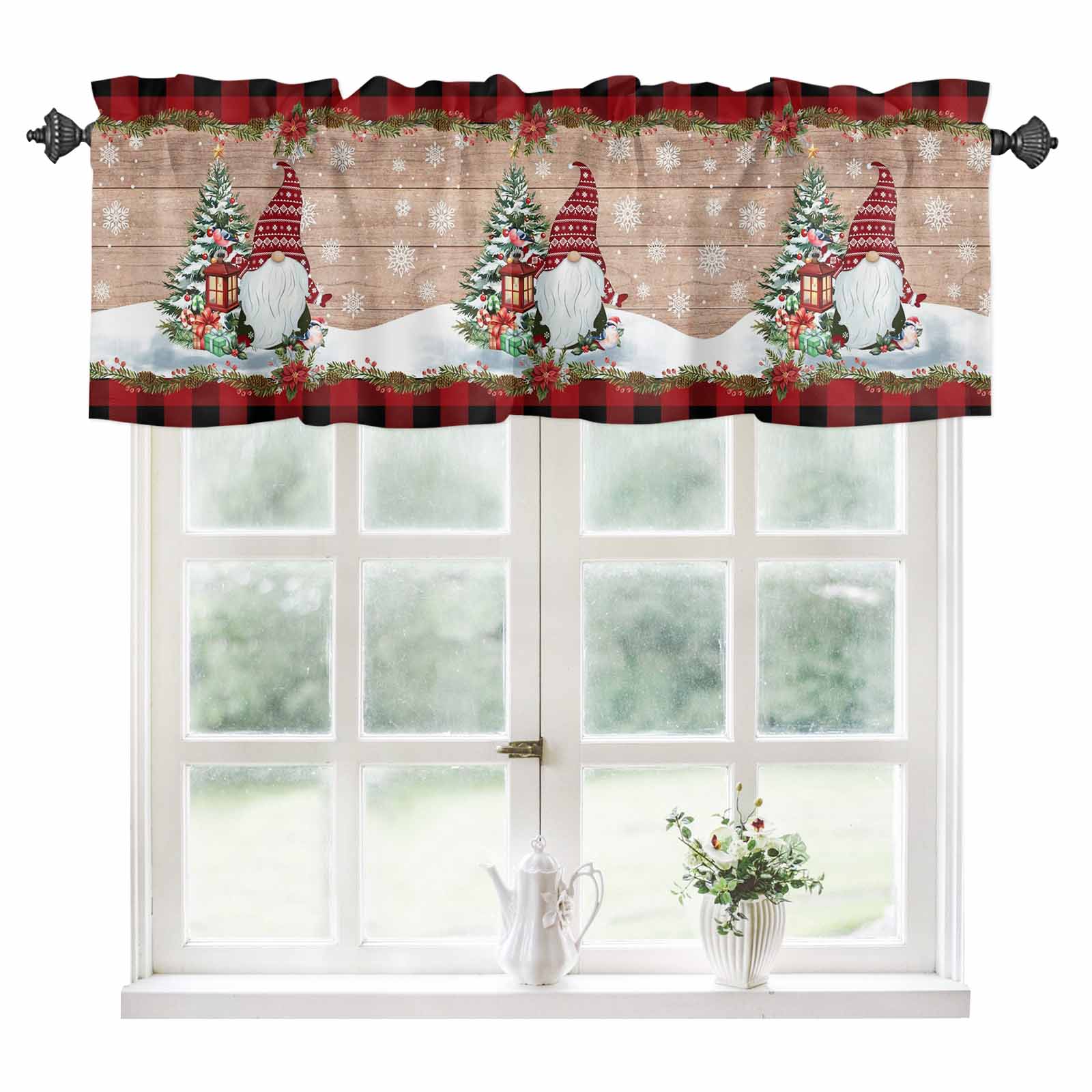 Red Plaid Christmas Kitchen Valances for Windows 54x18 Inch Kitchen ...
