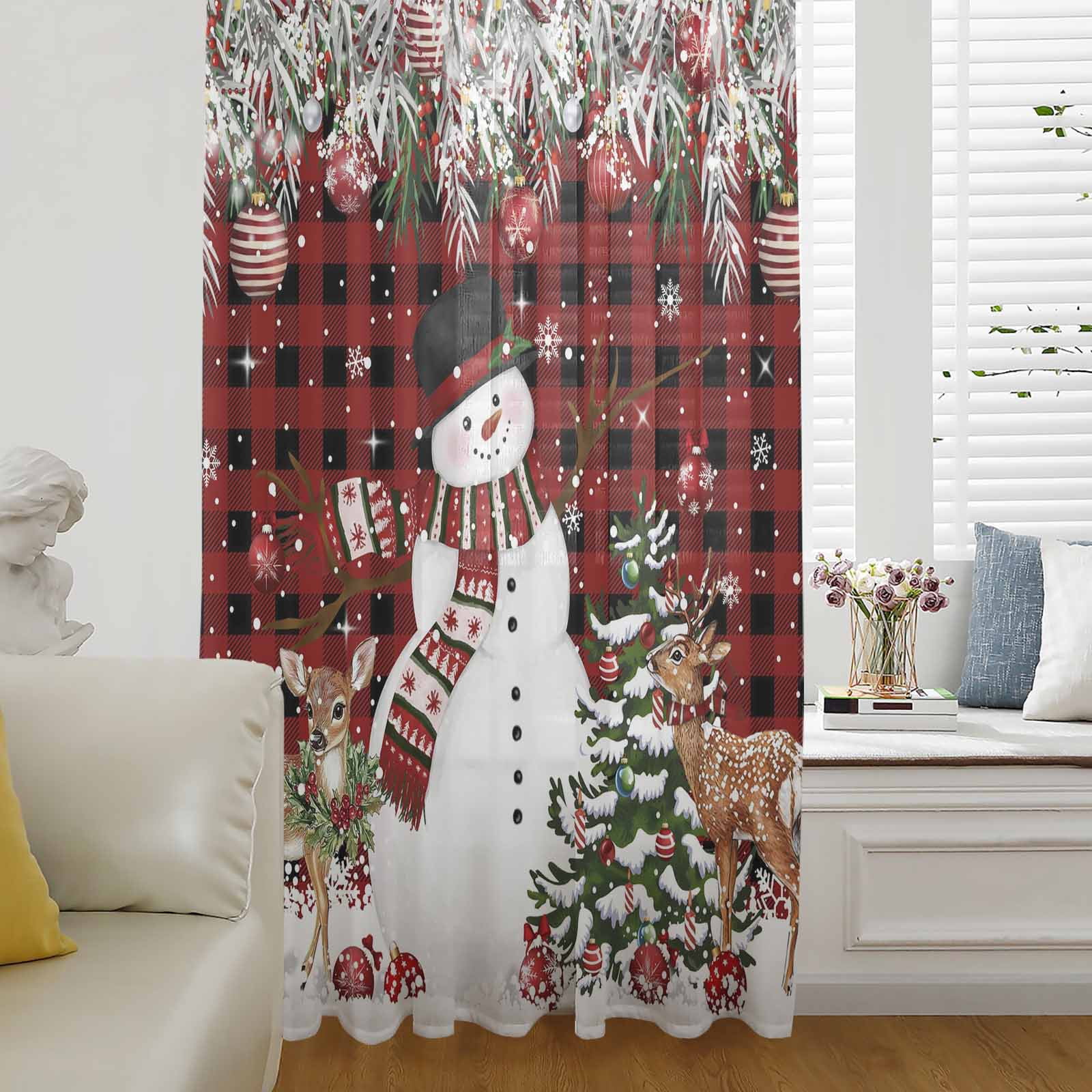 Red Plaid Christmas Semi Sheer Curtains Drapes for Living Room,Bedroom ...