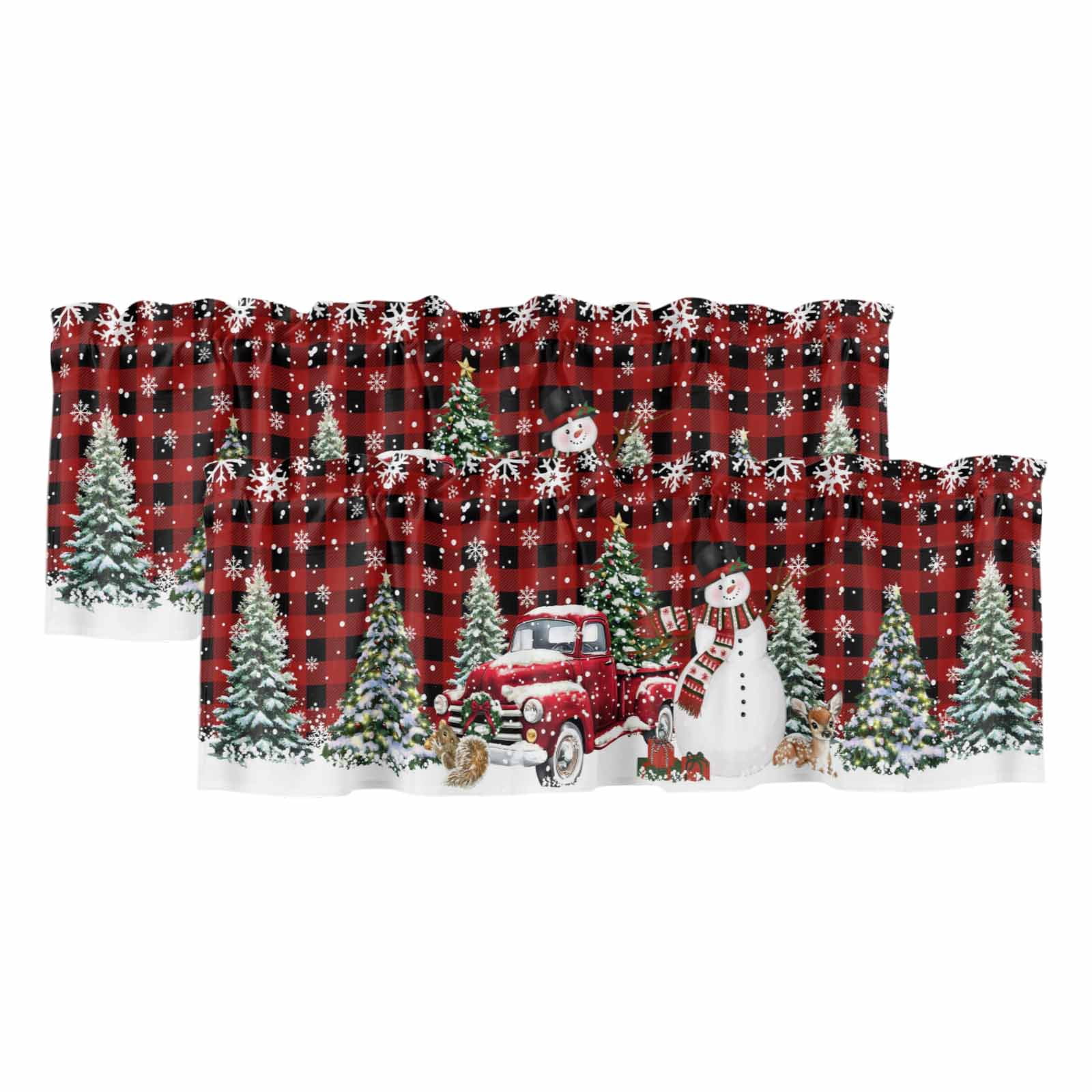 Red Plaid Christmas Snowman Curtain Valances for Windows, Kitchen ...