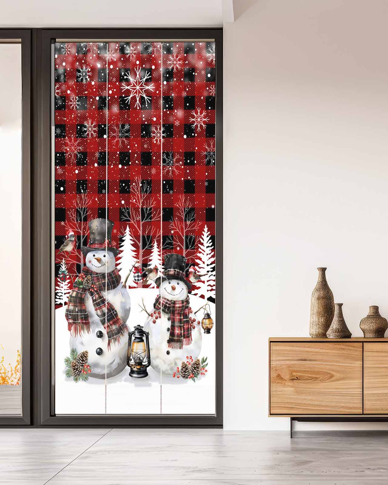 Red Plaid Christmas Window Privacy Film Stained Glass Window Film ...
