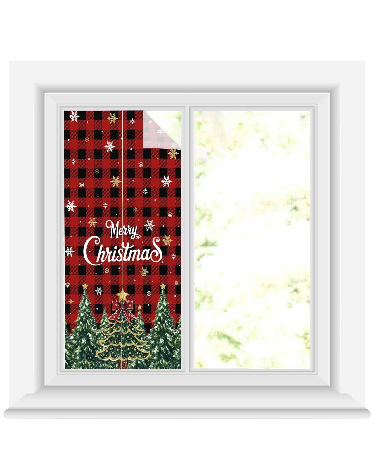 Red Plaid Christmas Window Privacy Film Stained Glass Window Film ...