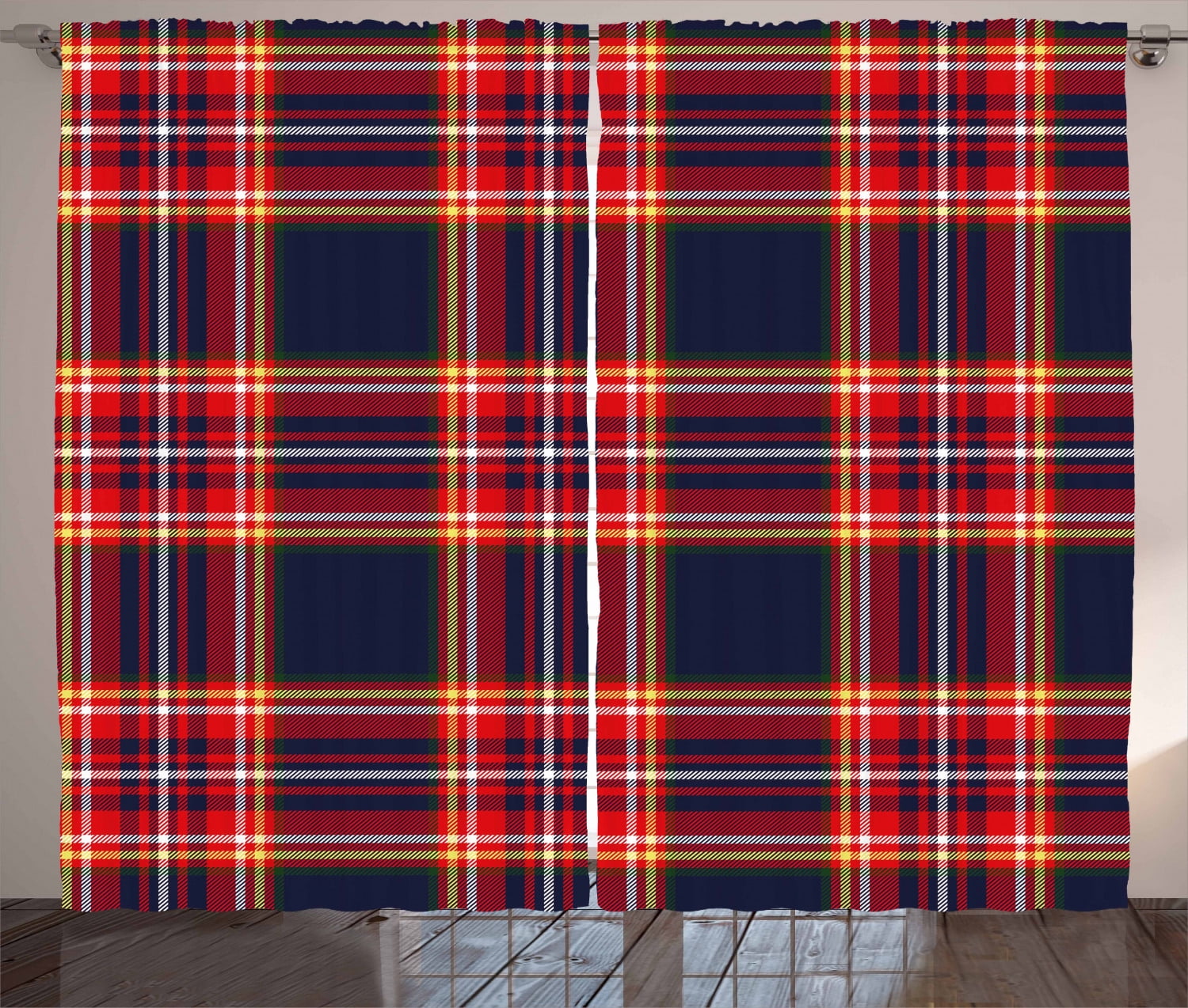 Red Plaid Curtains 2 Panels Set, Patchwork Inspirations Lines and ...