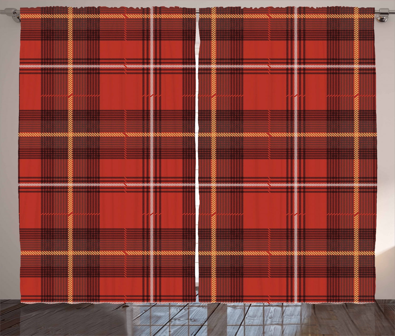 Ambesonne Plaid Curtains 2 Panel Set, European Cultural Pattern, 108" x ...