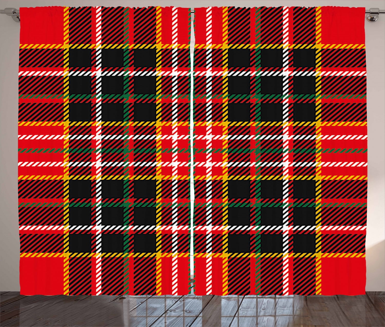 Ambesonne Plaid Curtains 2 Panel Set, Scottish Tartan Style, 108" x 63 ...