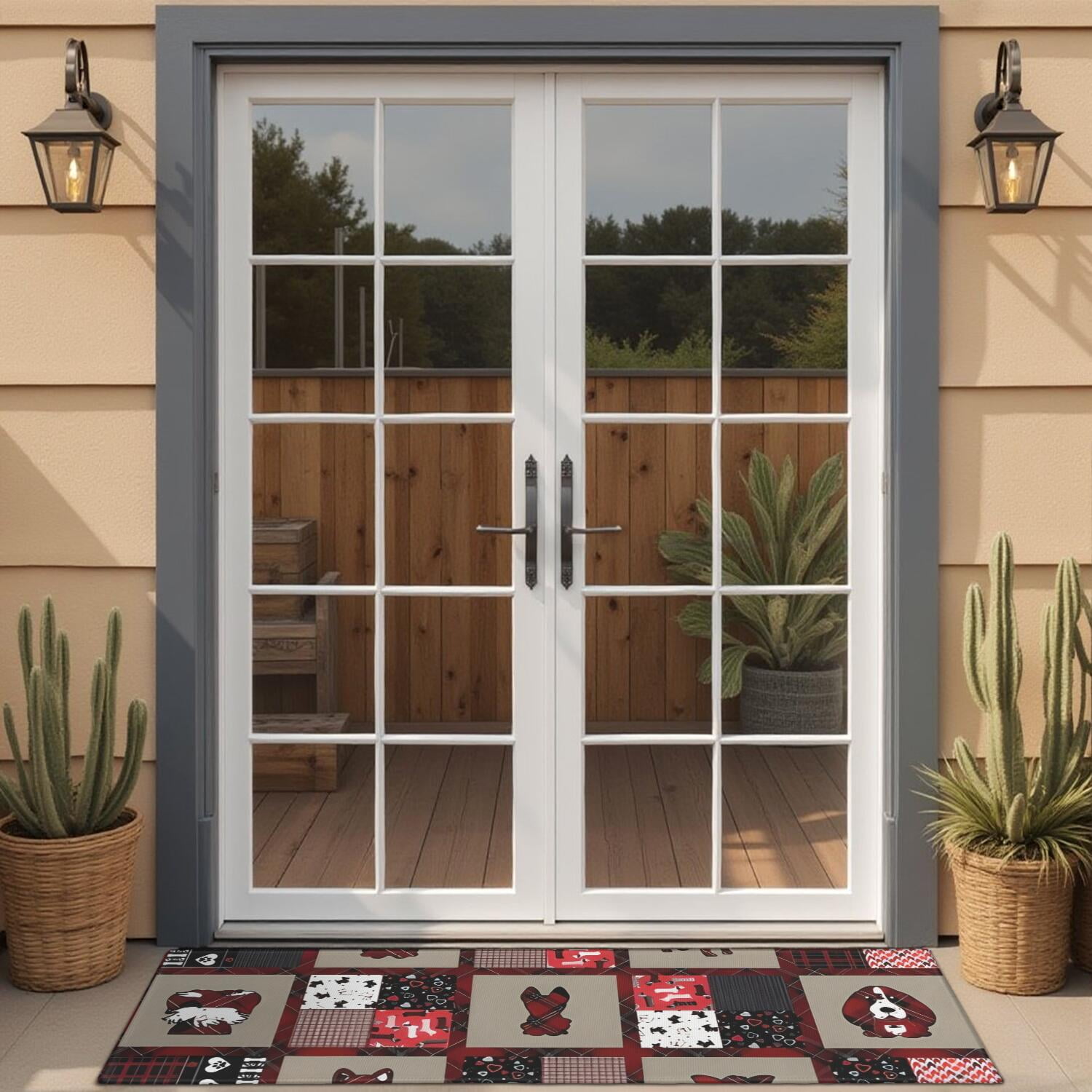 Red Plaid Dog Jigsaw Puzzle Door Rugs,Washable Non Slip Door Mats ...