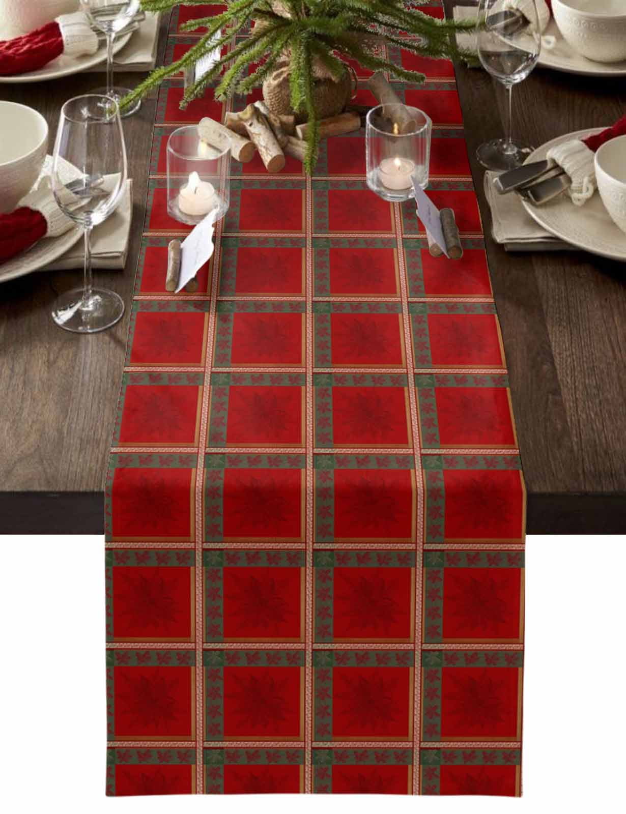 Red Plaid Dresser Scarf Farmhouse, Dining Table Decorations for Wedding ...