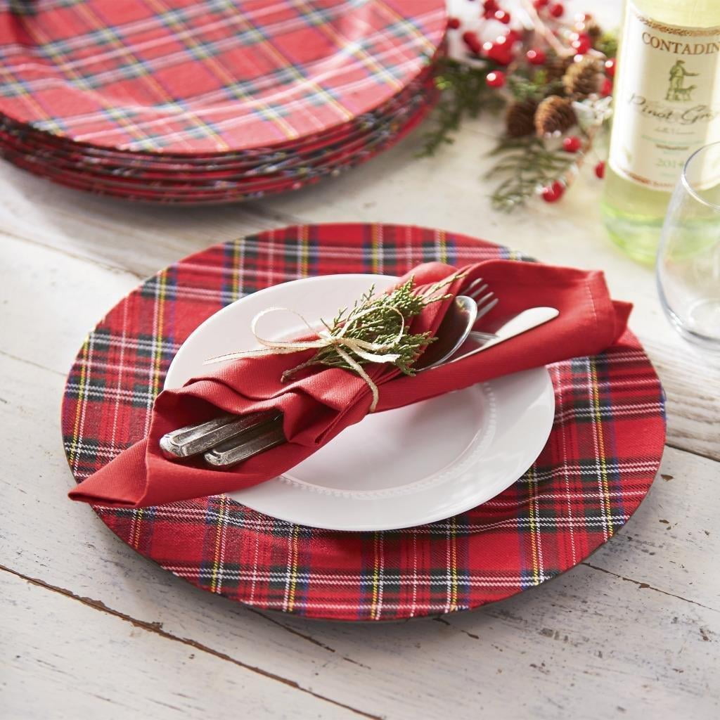 Red Plaid Fabric Christmas Dinner Plate Set of 4 - Walmart.com