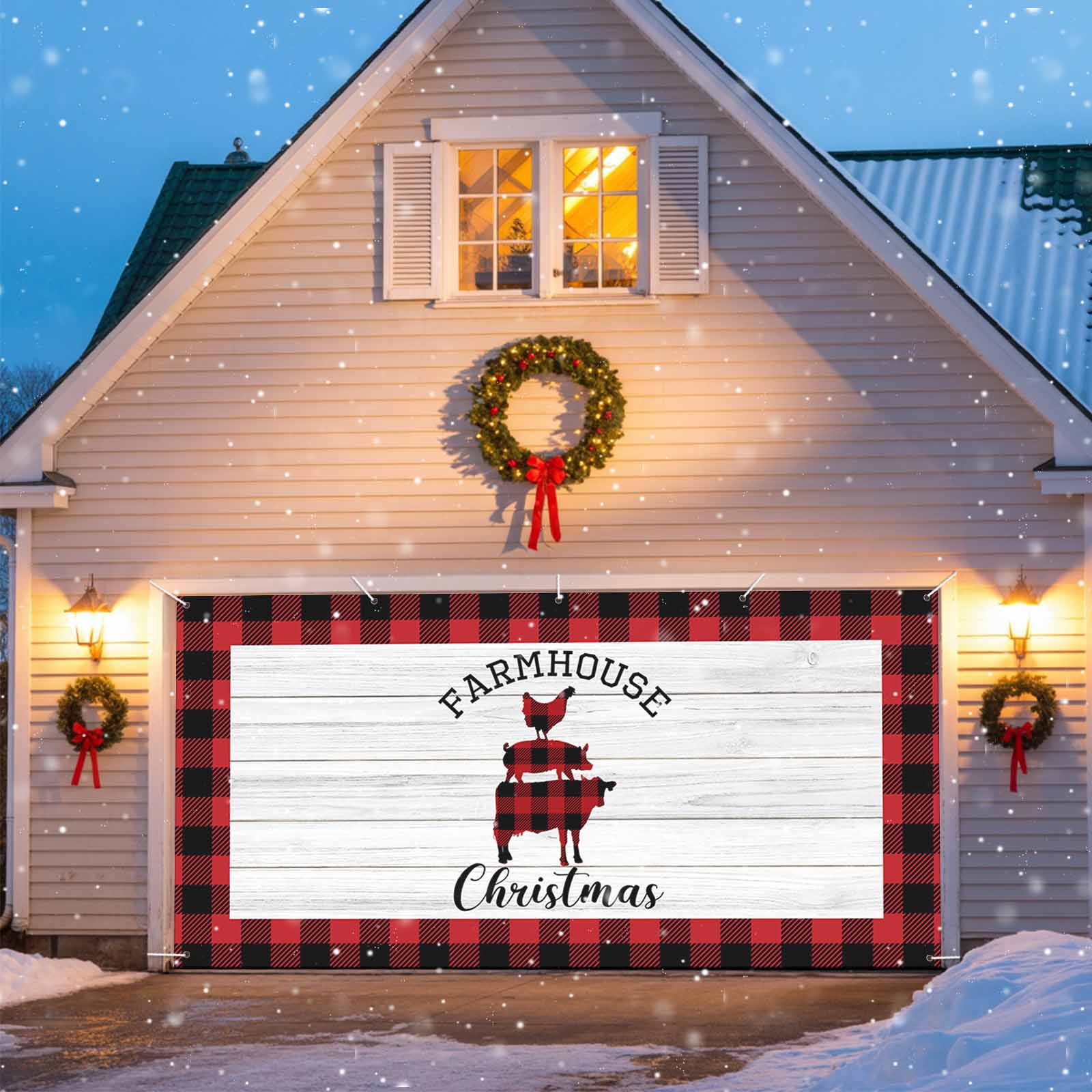 Red Plaid Farm Pig Cow Rooster Christmas Garage Door Decorations, 6 ...