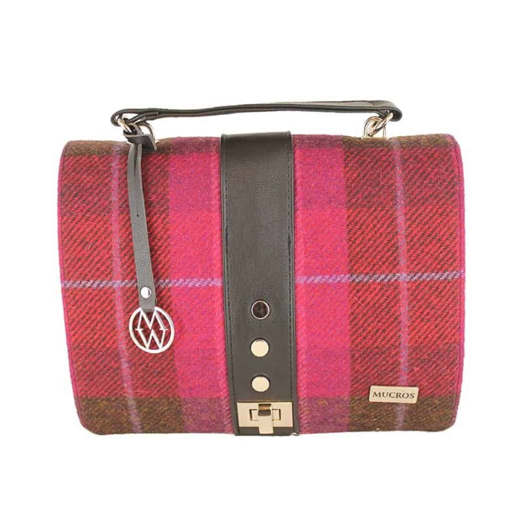 Mucros Weavers Red Plaid Fiona Wool Tweed and PU Leather Handbag Purse ...
