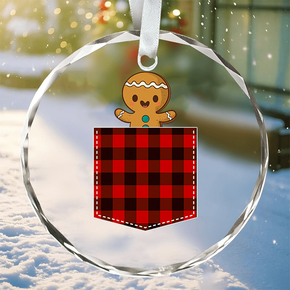 Red Plaid Gingerbread Cookie in Pocket Buffalo Ornament, Crystal Glass ...