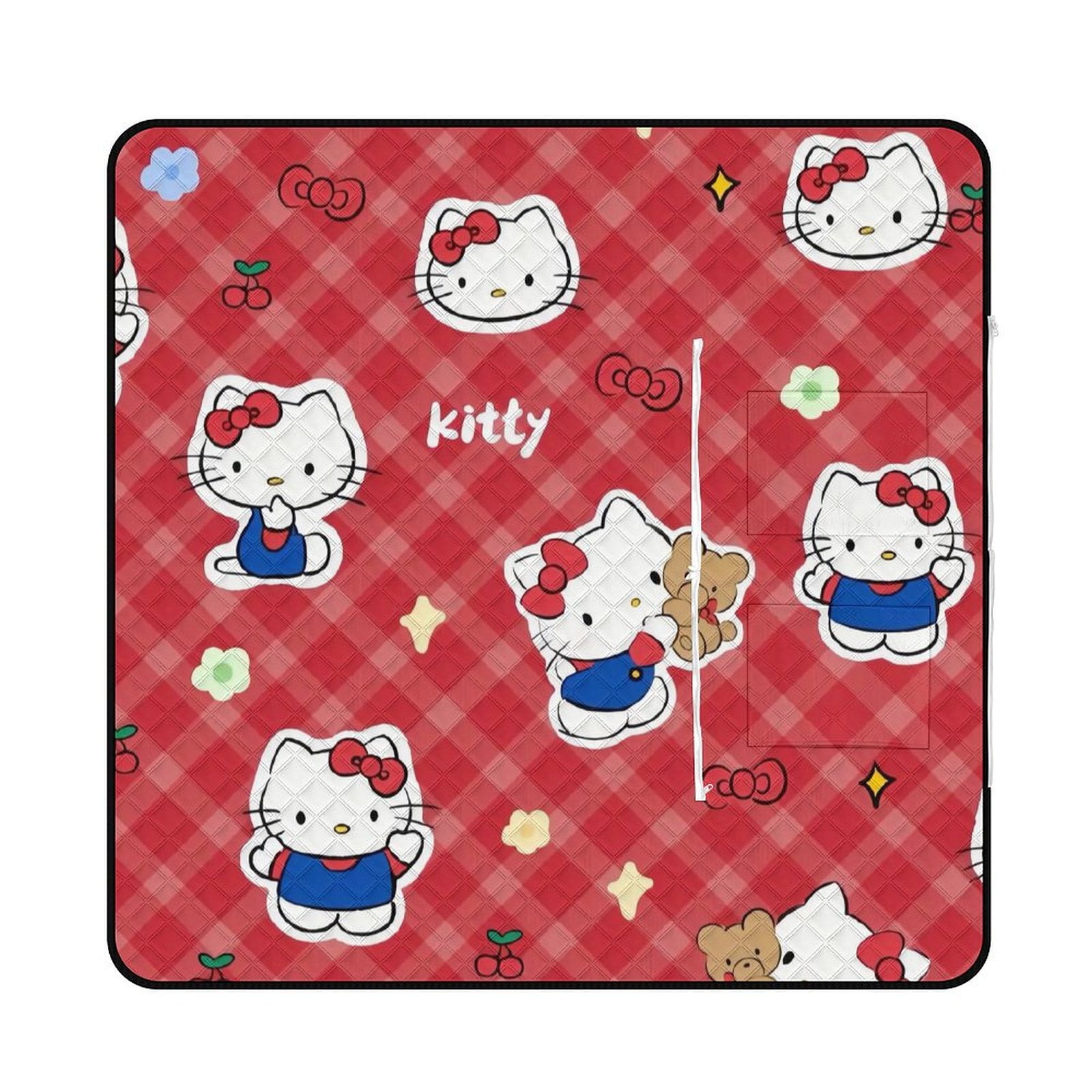 Red Plaid Hello Kitty Picnic Blankets Outdoor Blanket,59'x59' Extra ...
