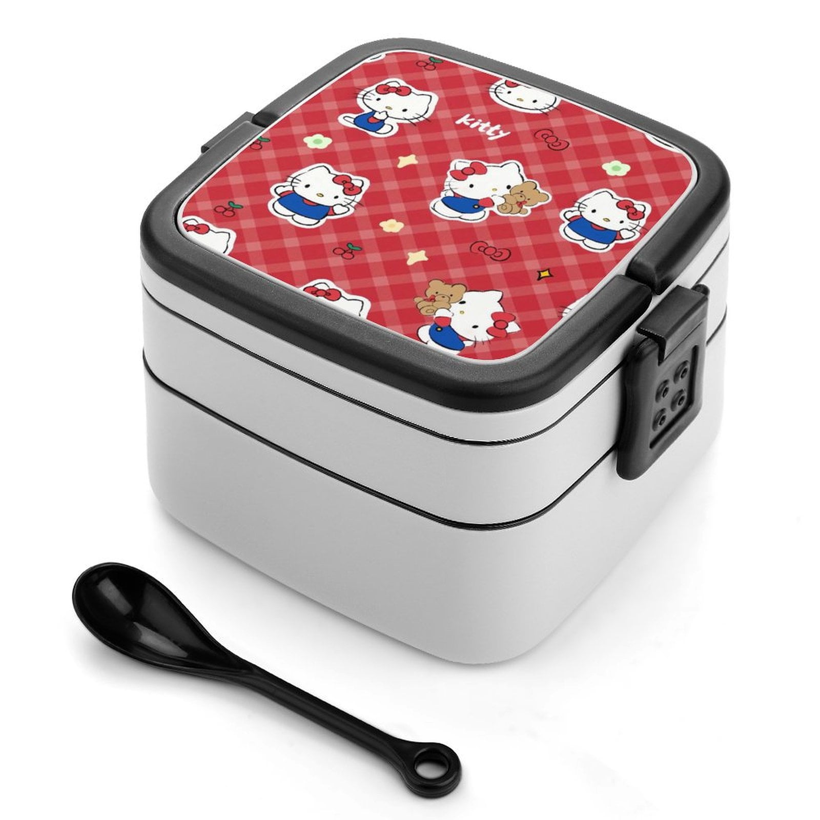 Red Plaid Hello Kitty Reusable Bento Boxes Lunch Box Double Layer ...