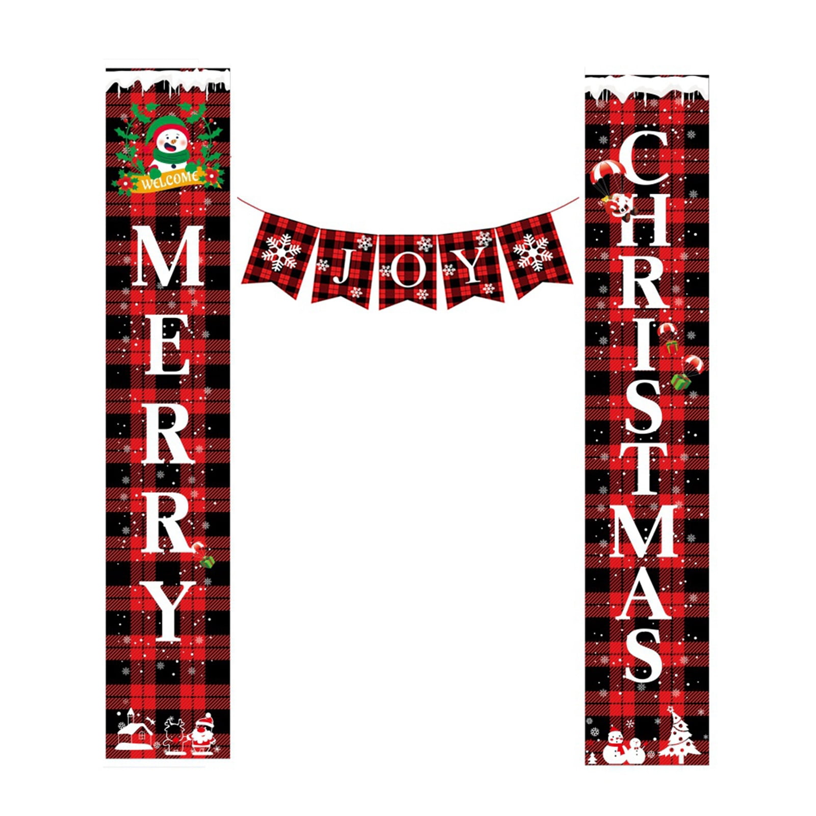 Red Plaid Merry Christmas Banner Sign Front Porch Door Christmas ...