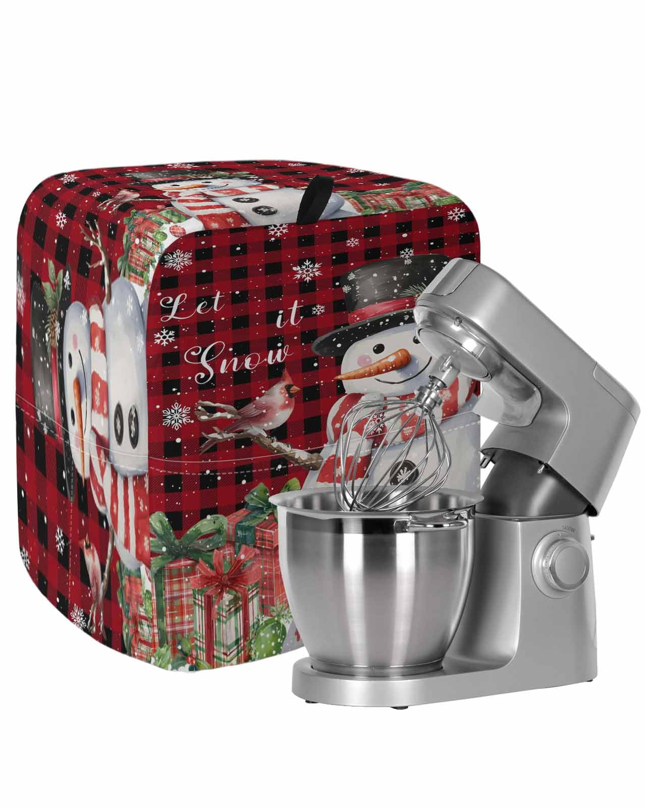 Red Plaid Snowman Christmas Stand Mixer Dust Cover with Storage Pocket ...