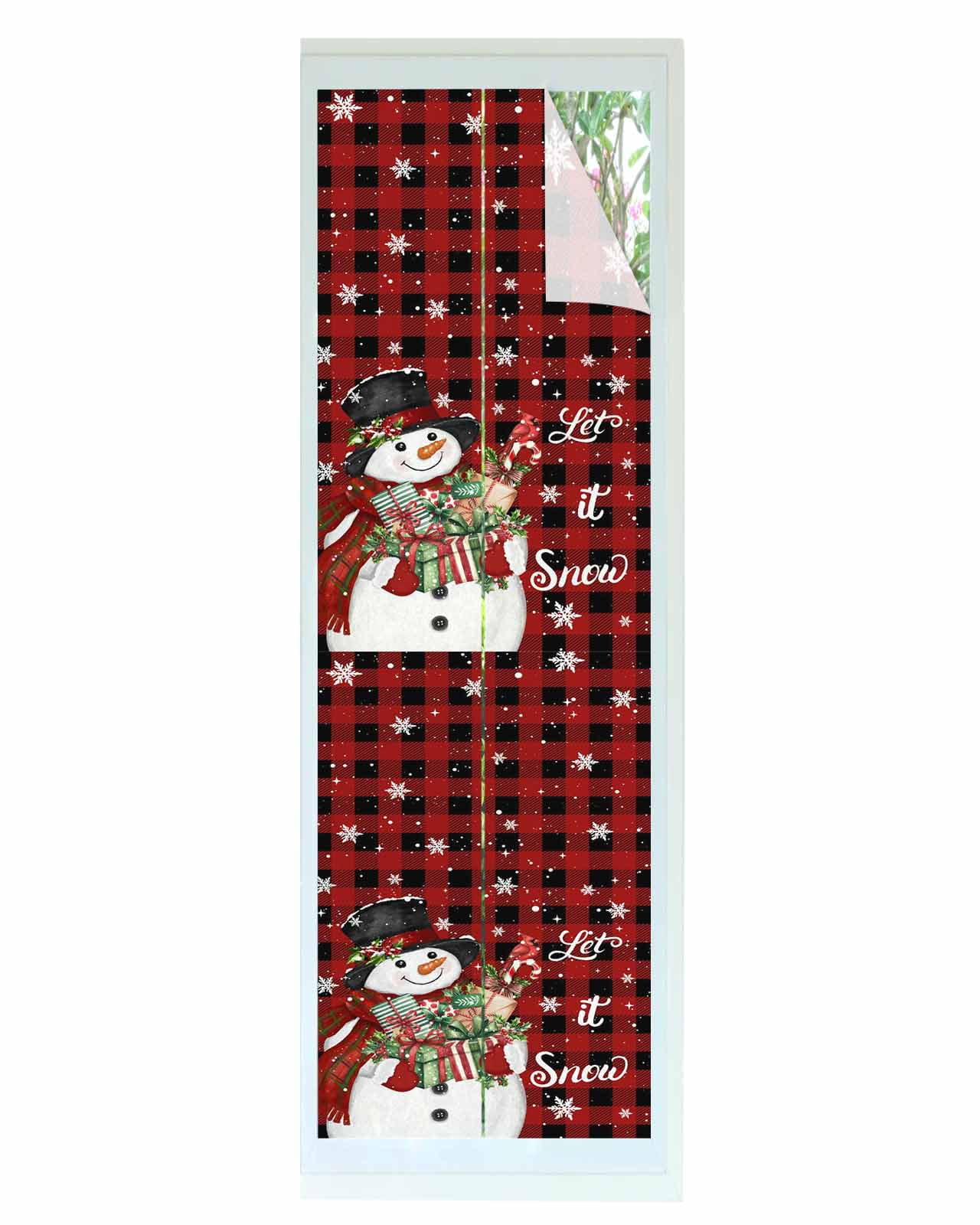 Red Plaid Snowman Christmas Window Privacy Film Stained Glass Window ...
