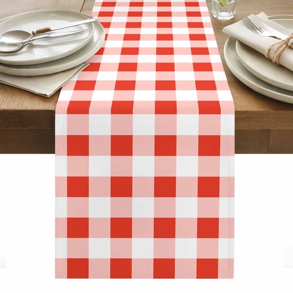 Red Plaid Table Runner, Red Gradient Cotton Linen Table Cloth ...