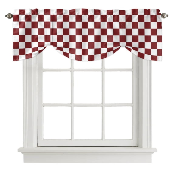 Red Plaid Tie Up Valances Curtain, Modern Checkerboard Plaid Repeating ...