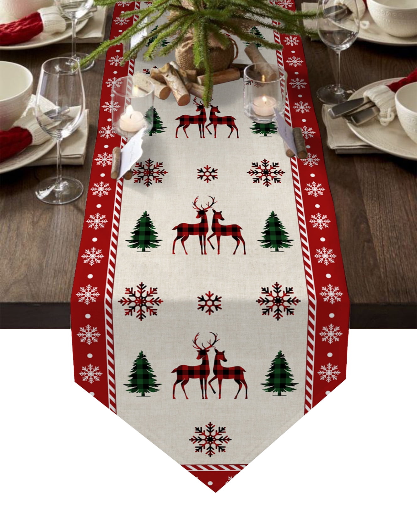 Red Plaid Tree Table Runner Home Wedding Table Flag Mat Table ...