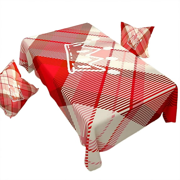 Red Plaid Valentine'S Day Tablecloth, Waterproof Polyester Dining Table ...