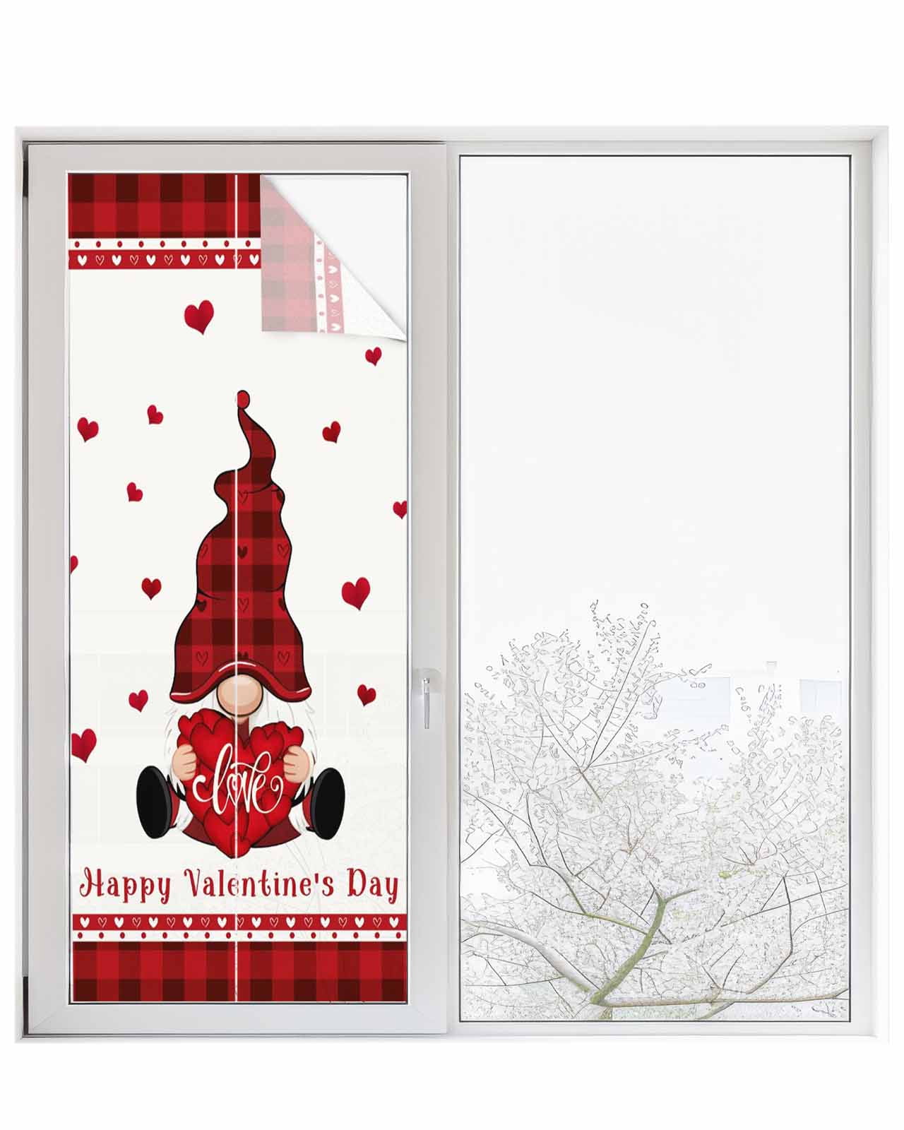 Red Plaid Valentine's Day Window Privacy Film Stained Glass Window Film ...