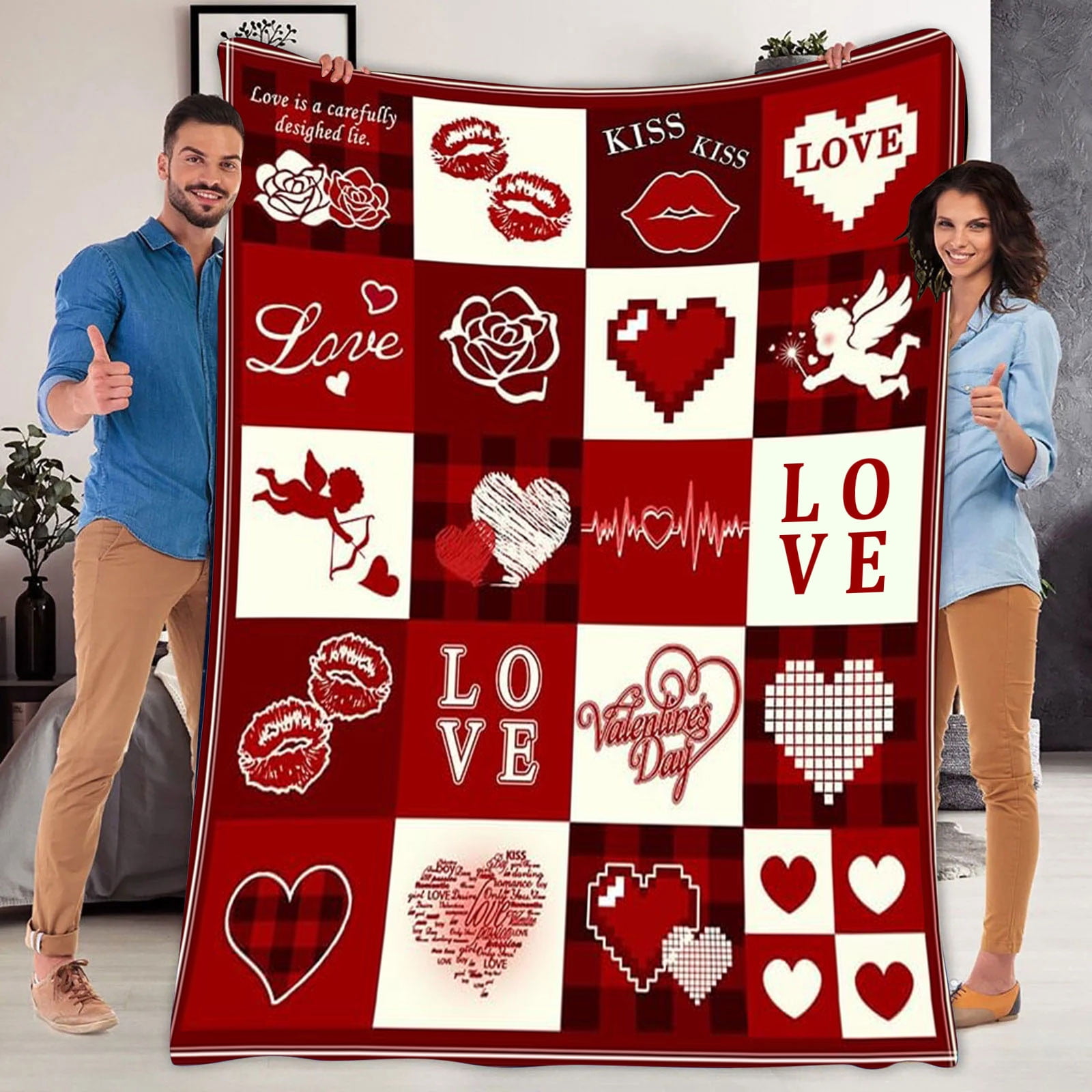 Red Plaid Valentines Flannel Blanket 39.4"x59.1", 5x4 Square Pattern ...