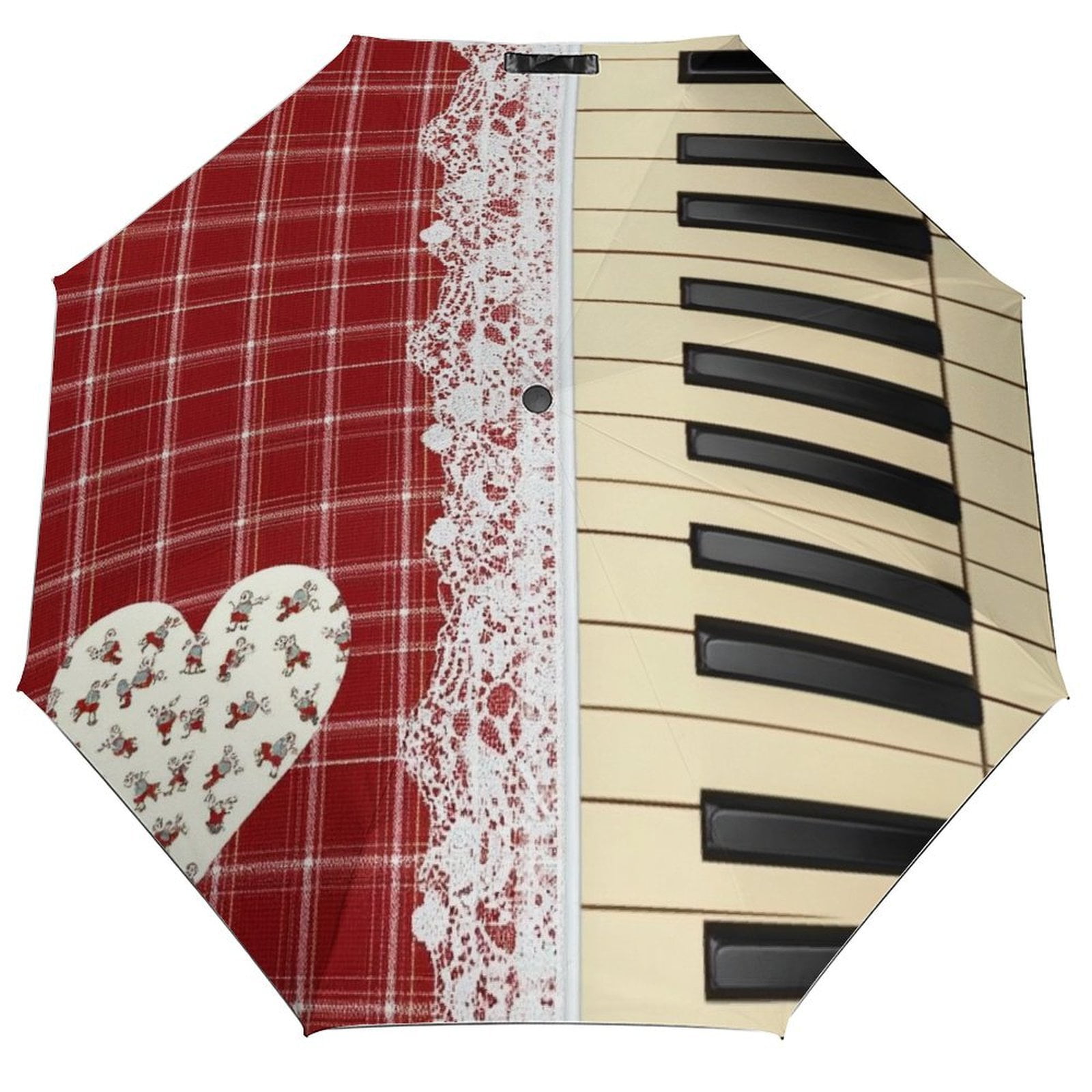 Red Plaid with Lace And Piano Keys Rain Umbrella Sun Protection Sun ...