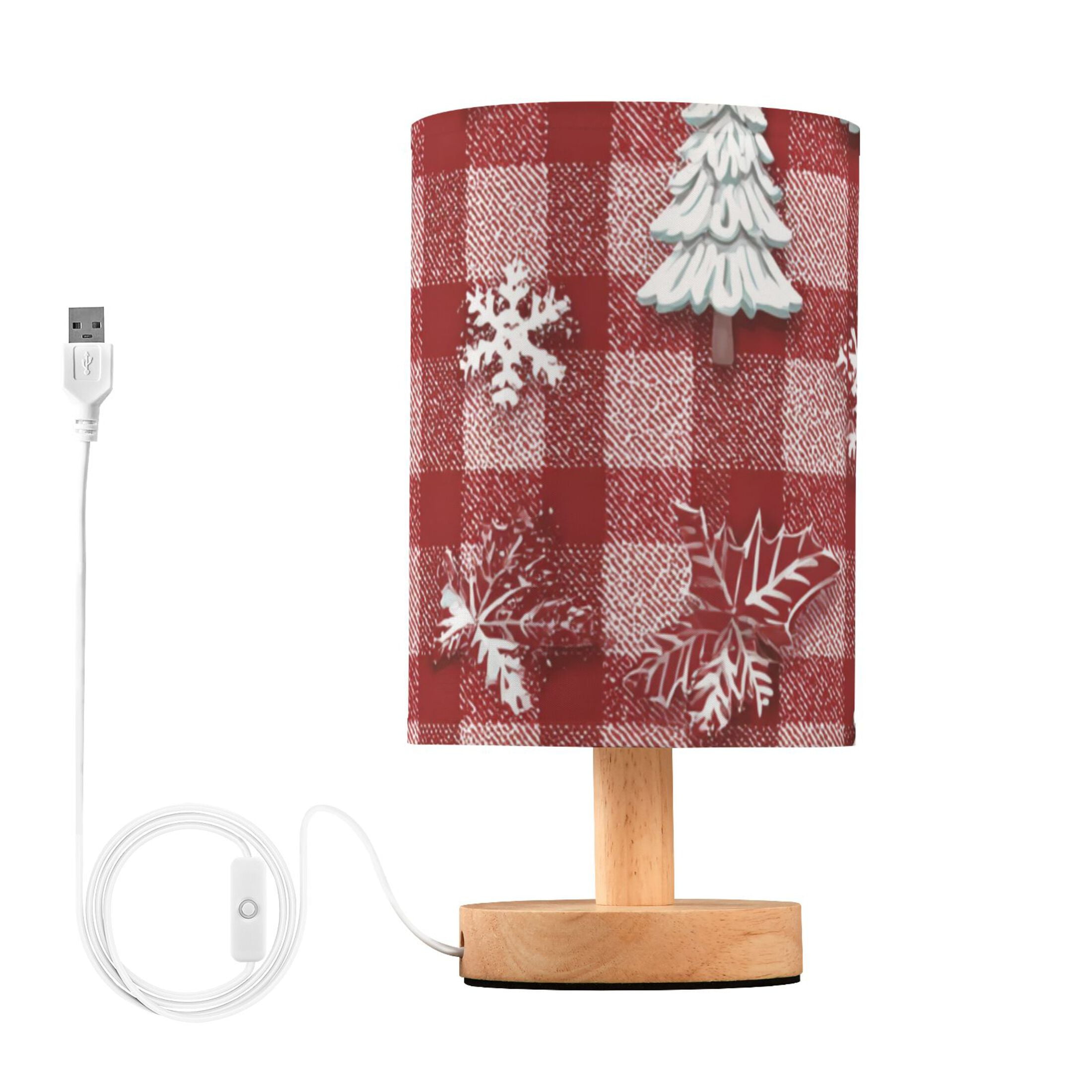 Red Plaids 3d Christmas Tree Holly and Snow Table Lamp with USB Port ...