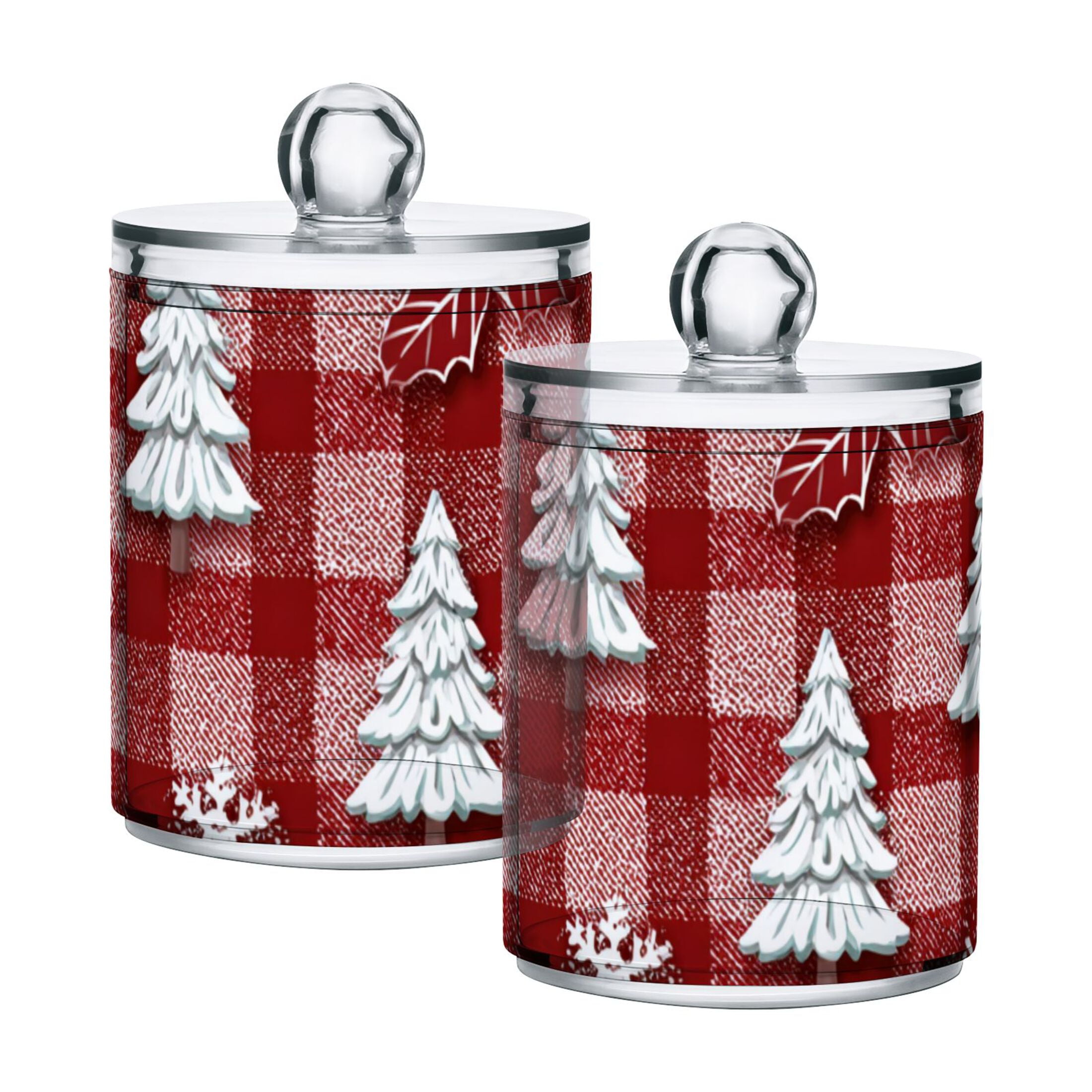 Red Plaids 3d Christmas Tree Holly and Snow Translucent Plastic Cans ...