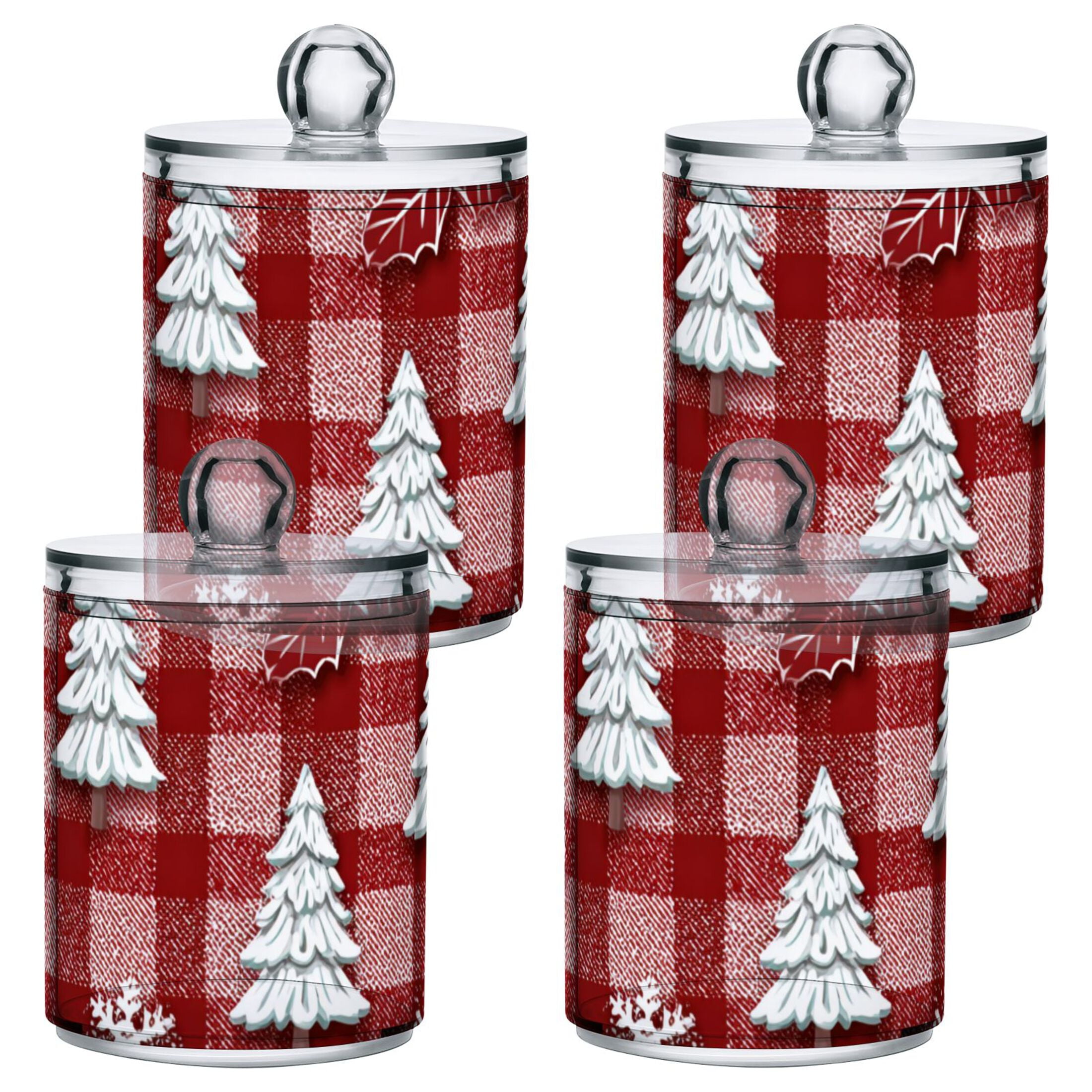 Red Plaids 3d Christmas Tree Holly and Snow Translucent Plastic Cans ...