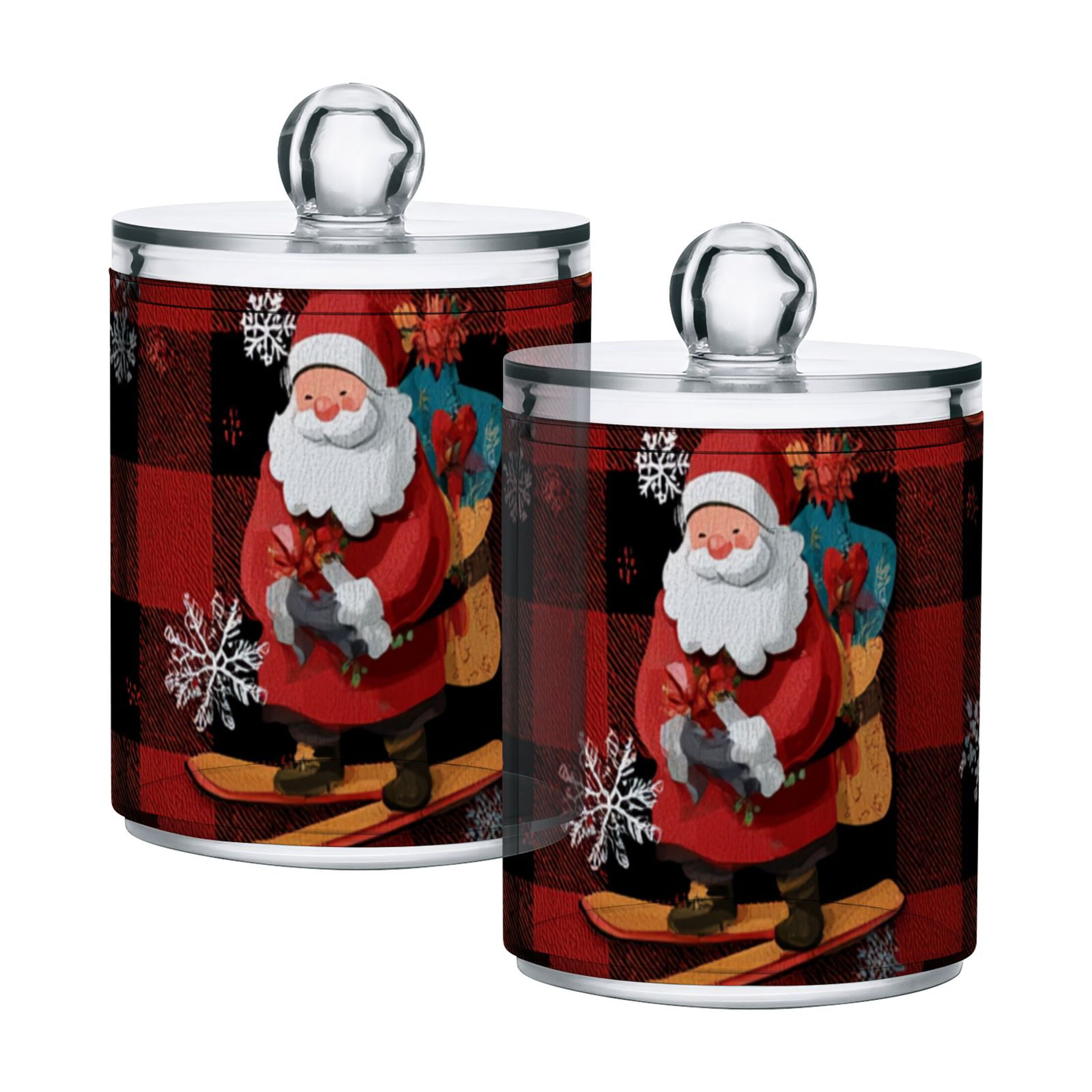 Red Plaids Santa on Sleigh Snowflakes Translucent Plastic Cans Storage ...