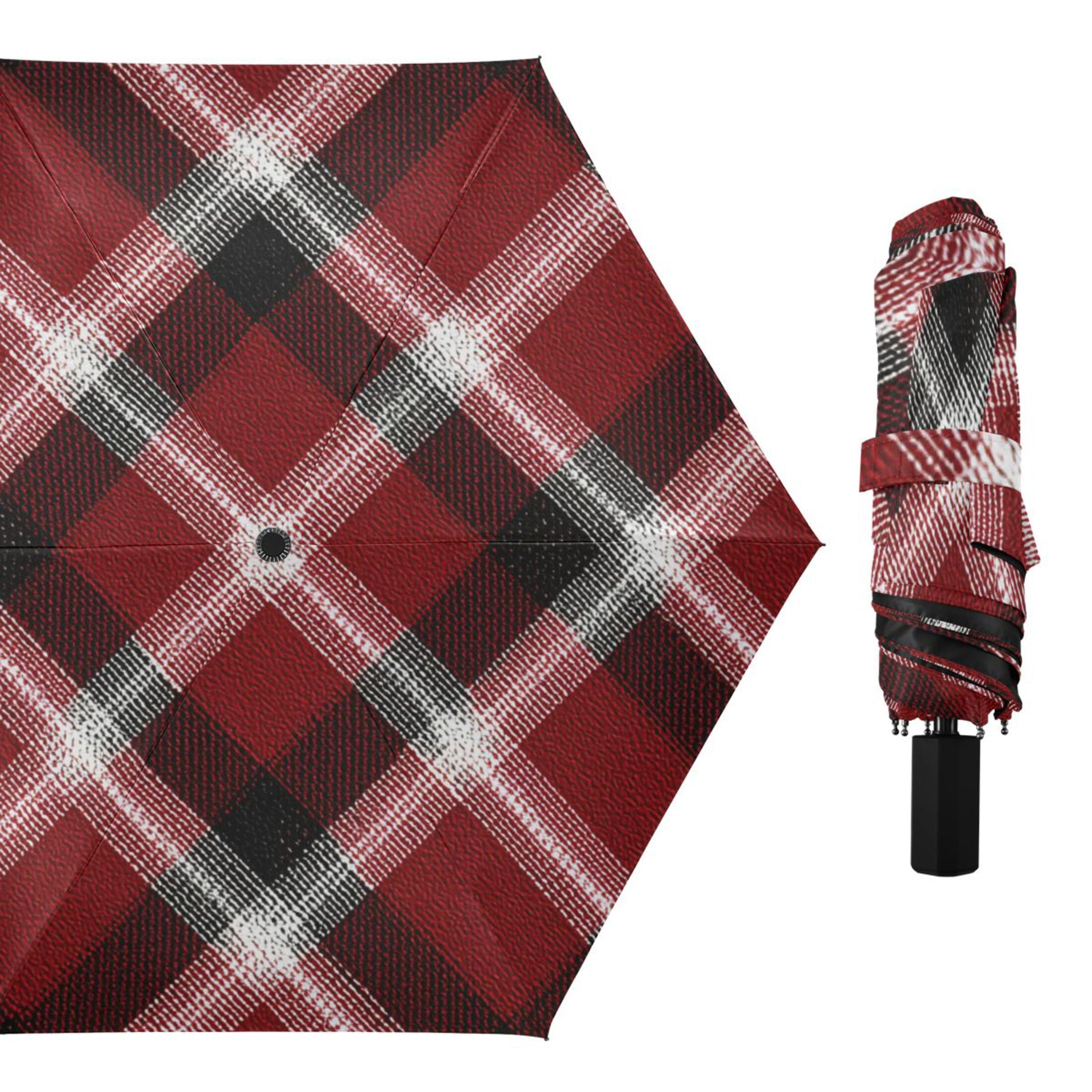 Red Plaids with Black White Lines All Weather Umbrella Triple Folding ...