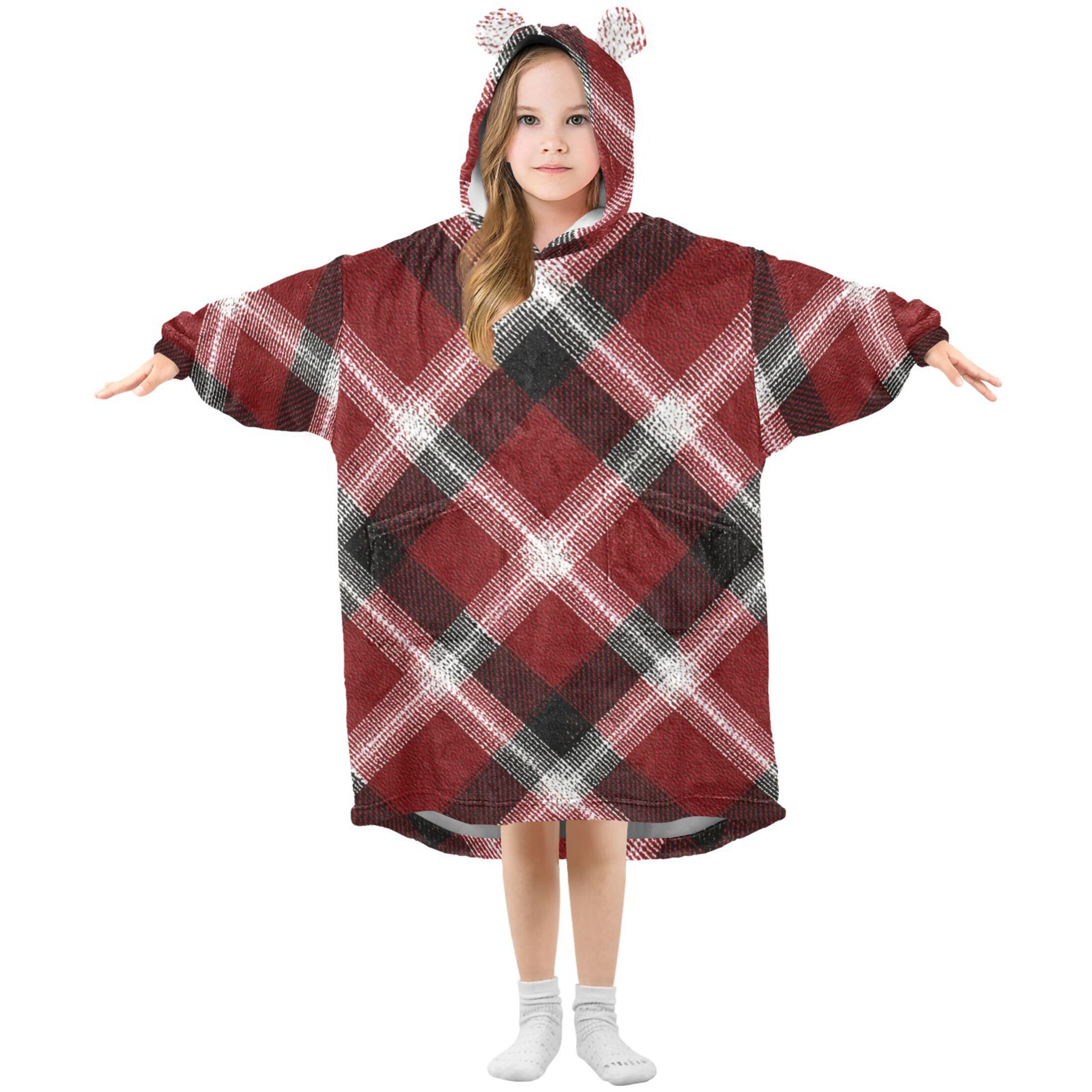 Red Plaids with Black White Lines Flannel Wearable Blankets Hooded ...
