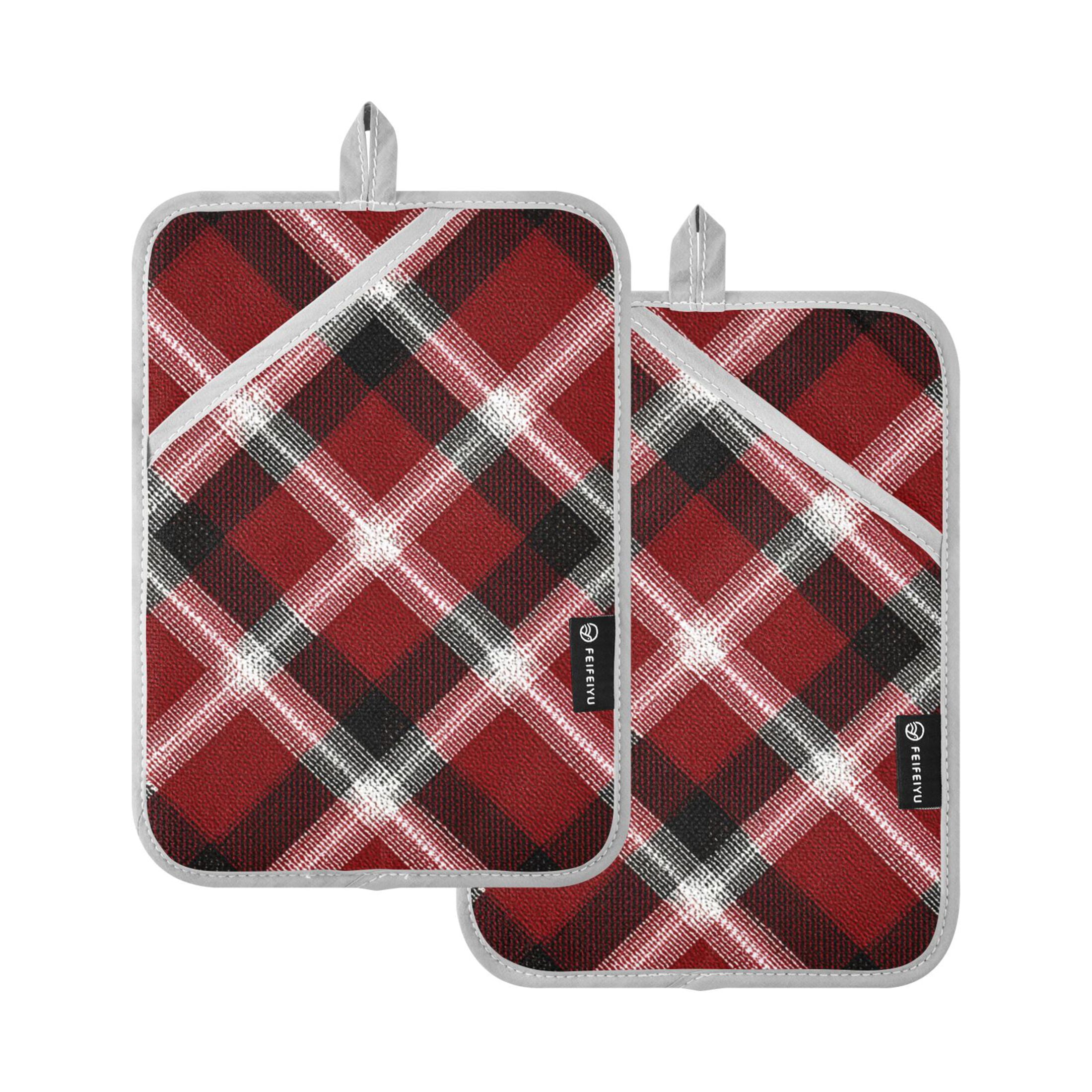 Red Plaids with Black White Lines Pot Holder Heat Resistant Mat Oven ...