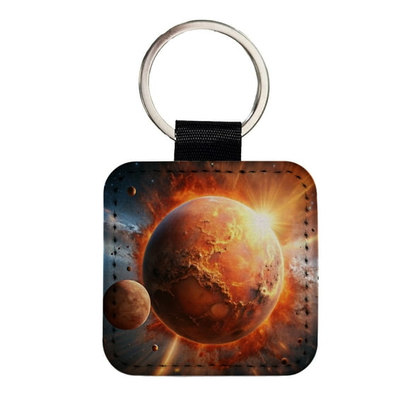 Red Planet Exploding in Space Sci-fi Faux Leather Square Keychain ...